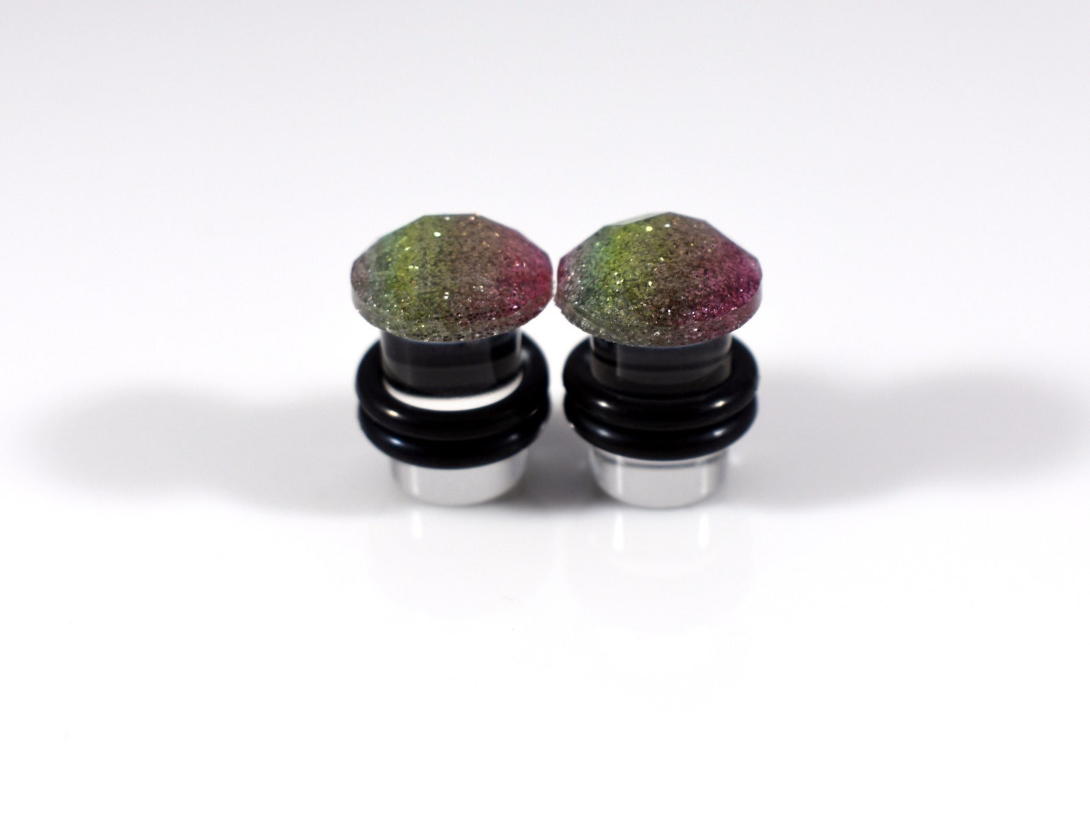 Plugs - Faceted Pink to Green Fade Glitter 2g, 0g, and 00g - Etsy