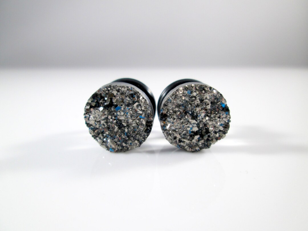 Plugs - Pewter Grey Faux Druzy Plugs - 0g, 00g, 7/16in, 1/2in, 9/16in ...