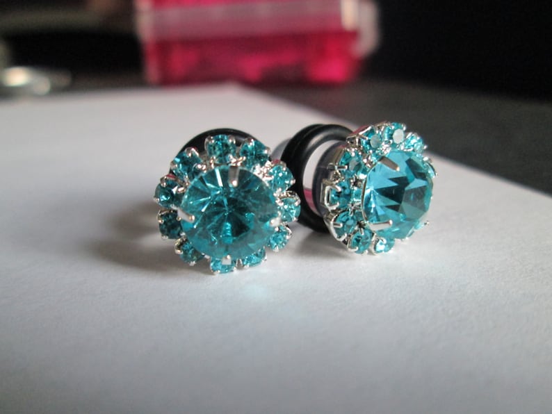 Plug Earrings Sparkling Blue Rhinestone Plugs 2g 0g and | Etsy