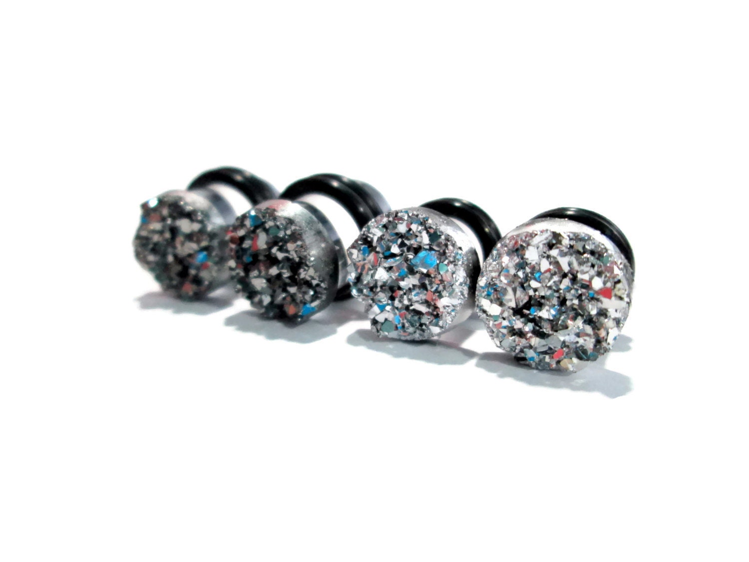 Plug Earrings Dark Grey or Light Silver Sparkle Druzy Plugs | Etsy