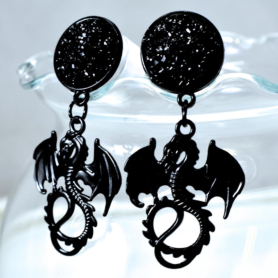 Dangle Plugs - Black Dragon Dangle Plugs - 4g, 2g, 0g, 00g, 7/16 In, 1/ ...