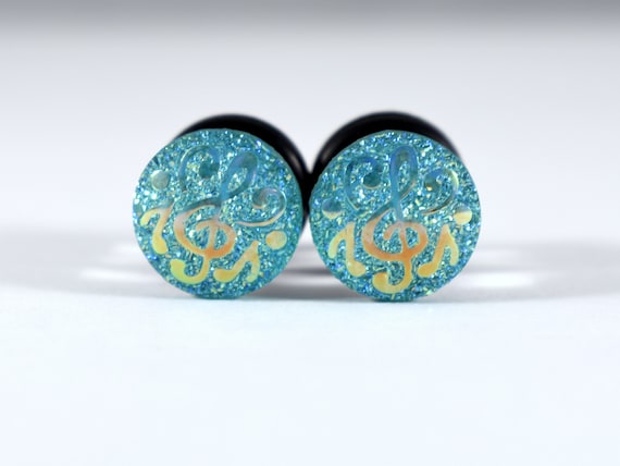 Plugs Turquoise Aqua Glitter Sparkle Music Note Druzy 4g - Etsy