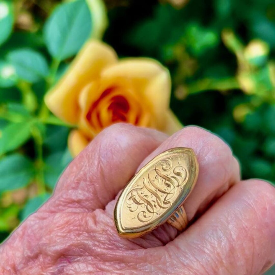 Vintage Monogram Ring Hybrid Hand-engraved Initials JHL Vintage 14K ...