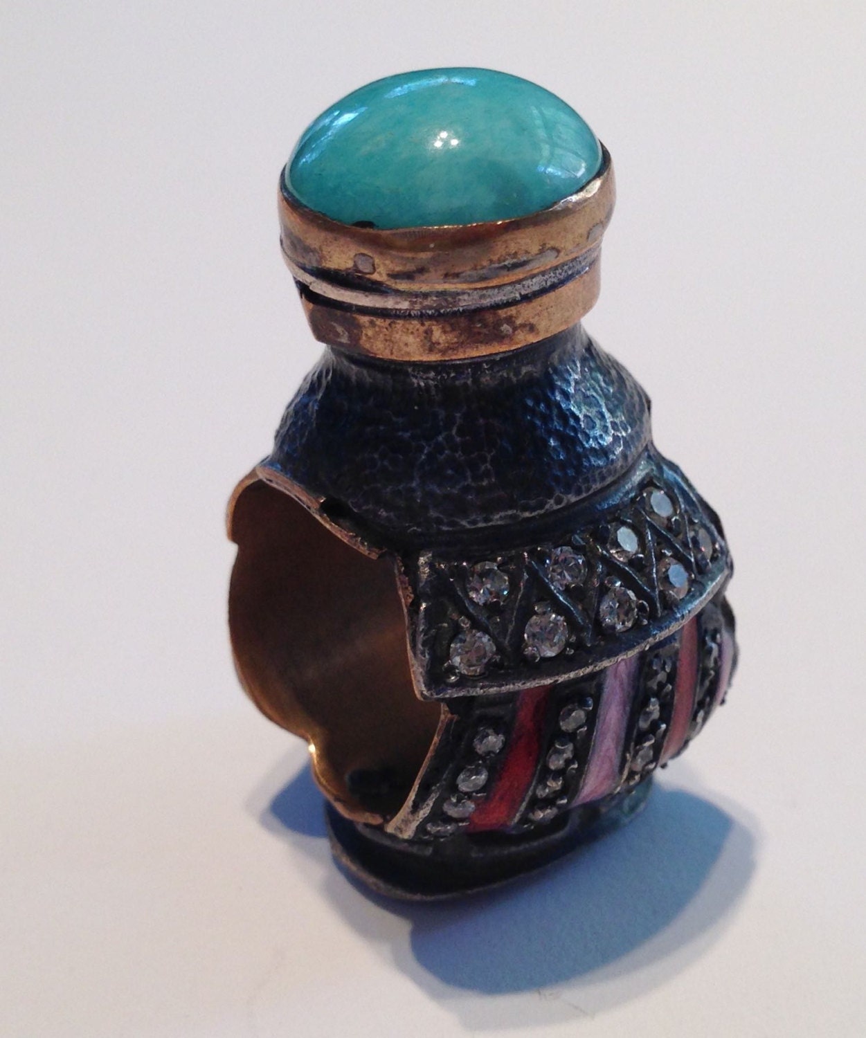 Maharaja Ring, Huge, Blue Amazonite, White Sapphires, Pink and Red ...