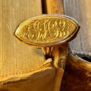 Vintage Monogram Ring Hybrid Hand-engraved Initials JHL Vintage 14K ...