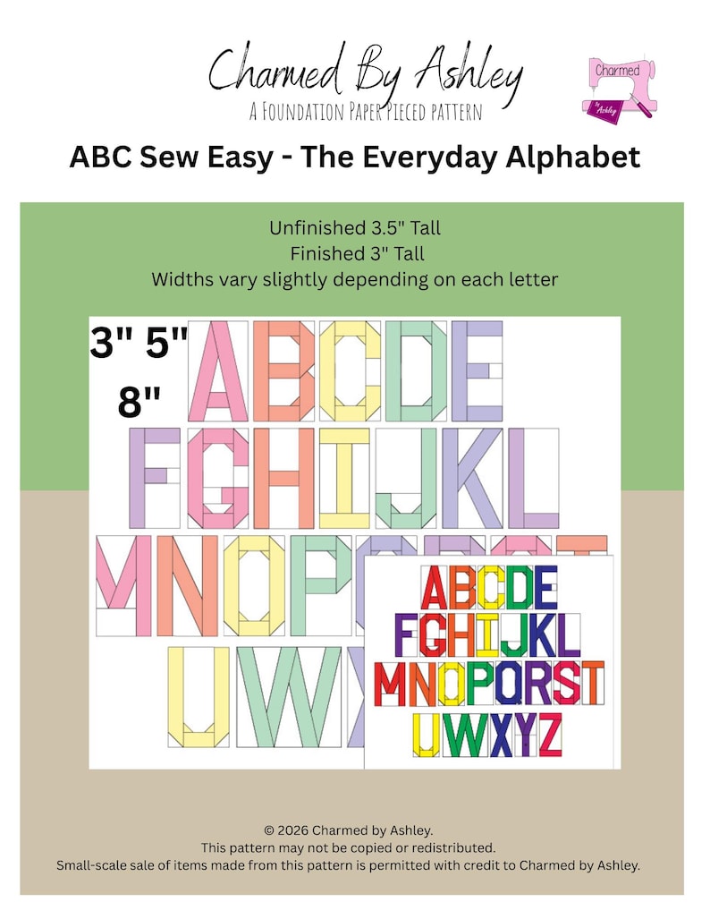 3,5,8INCH - ABC SEW EASY - Foundation Paper Piece - Pdf - Etsy