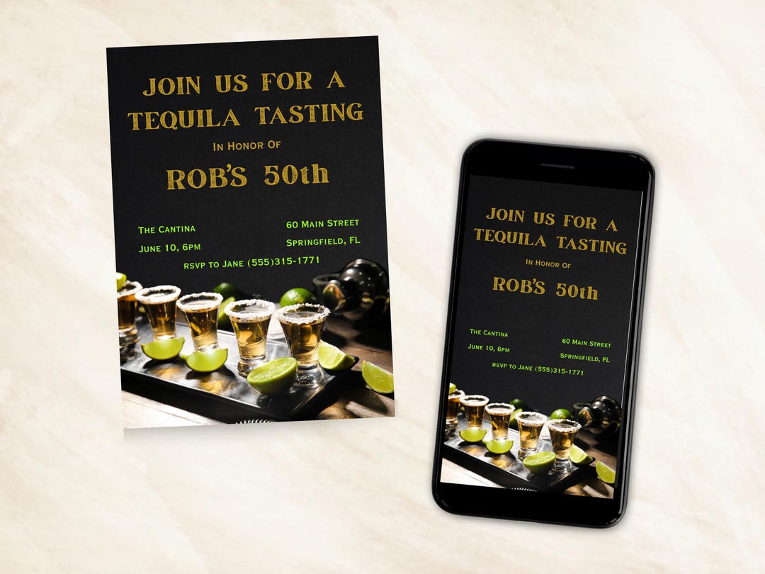 Tequila Tasting 50th Birthday Invitation, Editable Template (printable ...