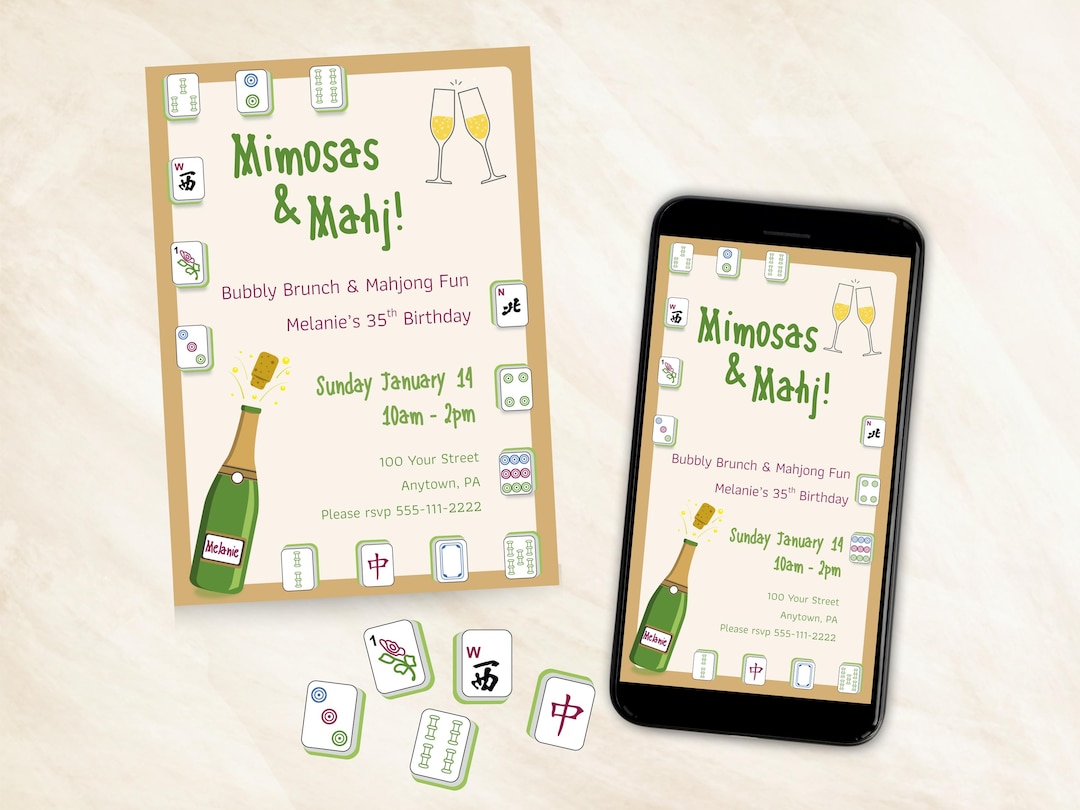Mimosas & Mahjong Birthday Invitation, Game Night or Brunch Invite ...