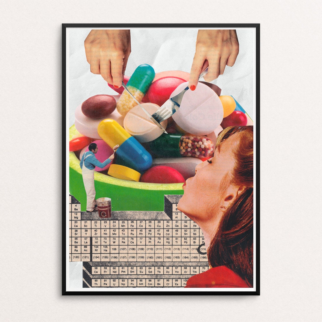 Paper Collage Art Print Meds Vintage Retro Surreal Pills | Etsy