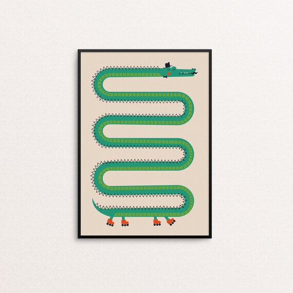 Funky Crocodile Art Print Cute Minimal Abstract Nursery - Etsy