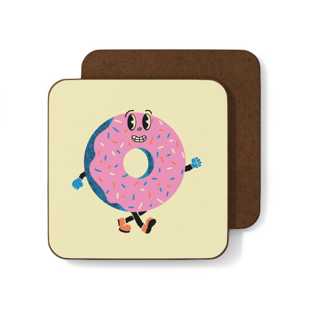 Donut Coaster Set Retro Mascot Cute Illustrated - Etsy