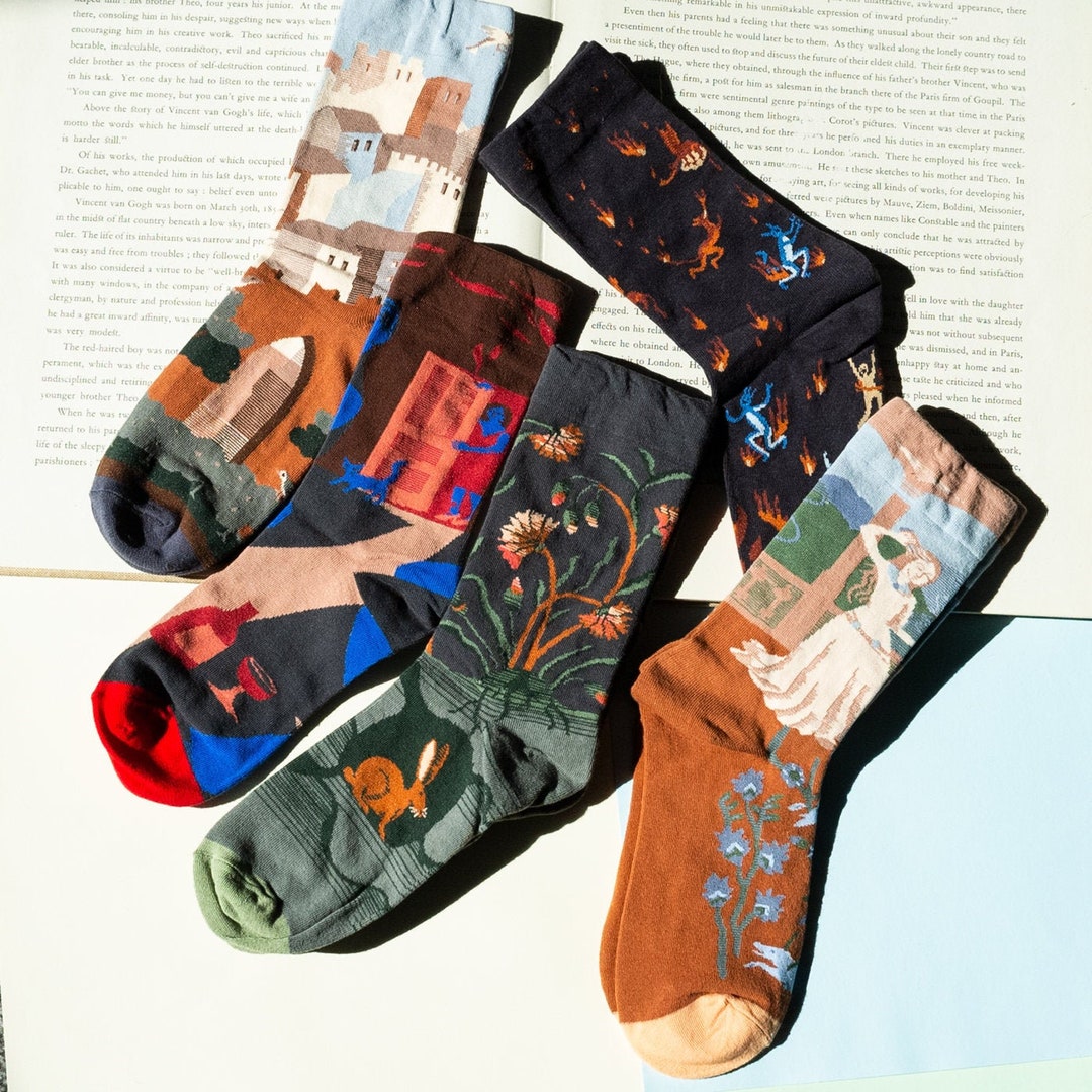 Vintage Style Socks Illustrated Romantic Antique Rabbit Floral City ...