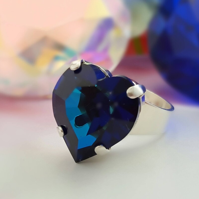 Blue Heart Ring - Etsy