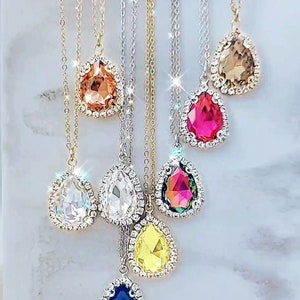Teardrop Necklace Choose Crystal Colors, Gold or Silver Teardrop ...
