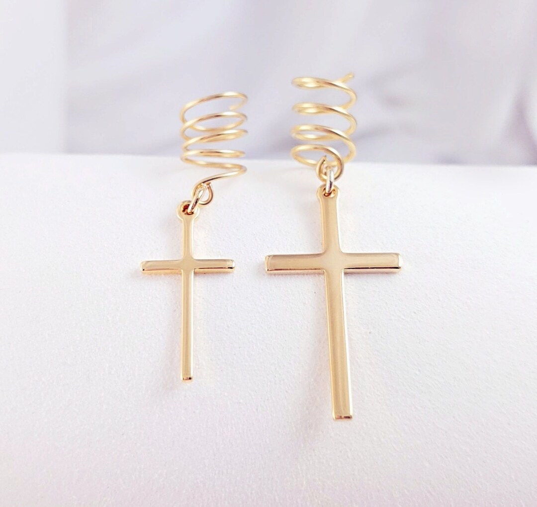 Cross HAIR JEWELRY Gold Cross Charms, Religious Hair Rings, Gold Braid ...