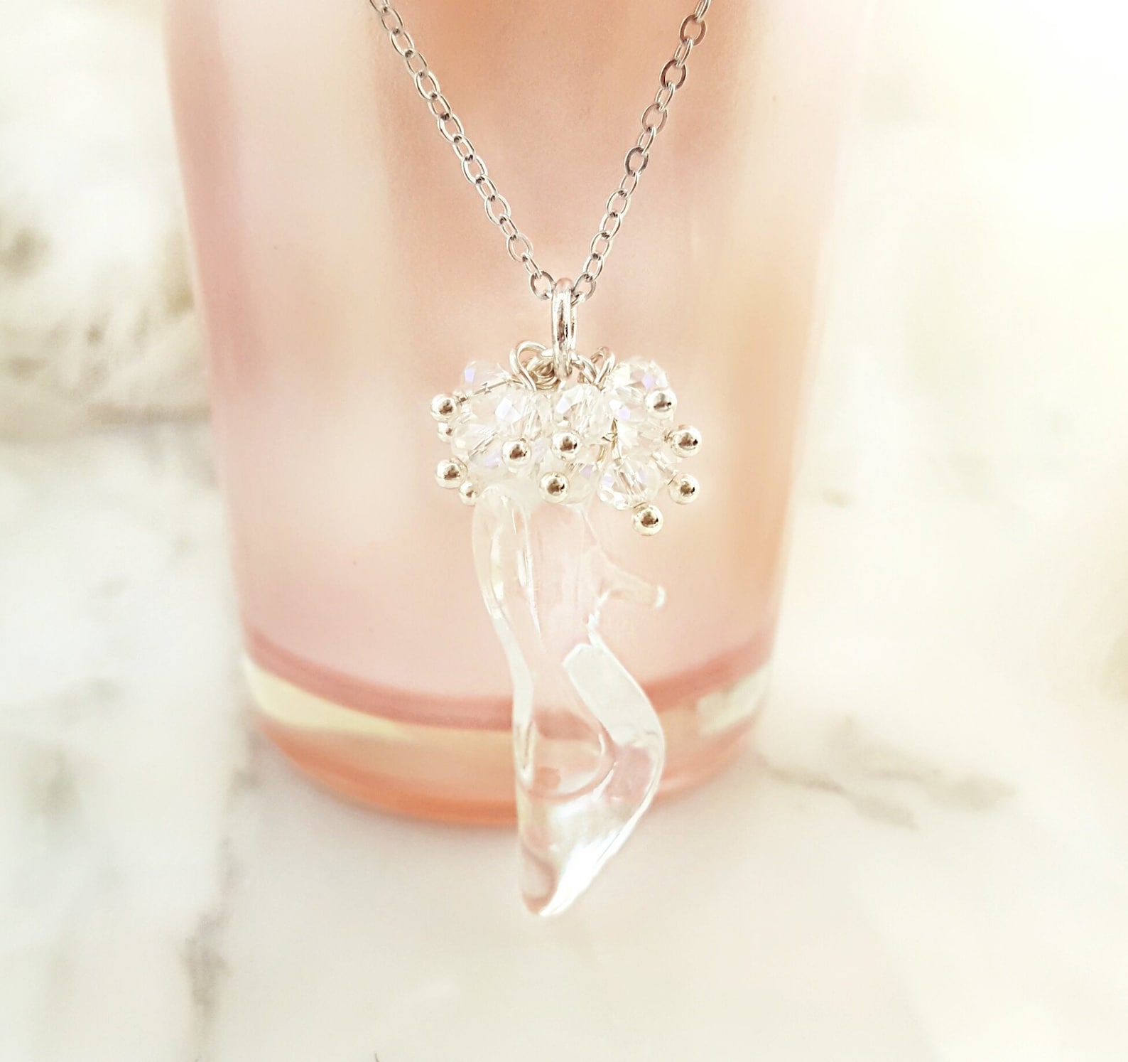 CINDERELLA NECKLACE SILVER "glass" Slipper Pendant, Princess Fairytale ...