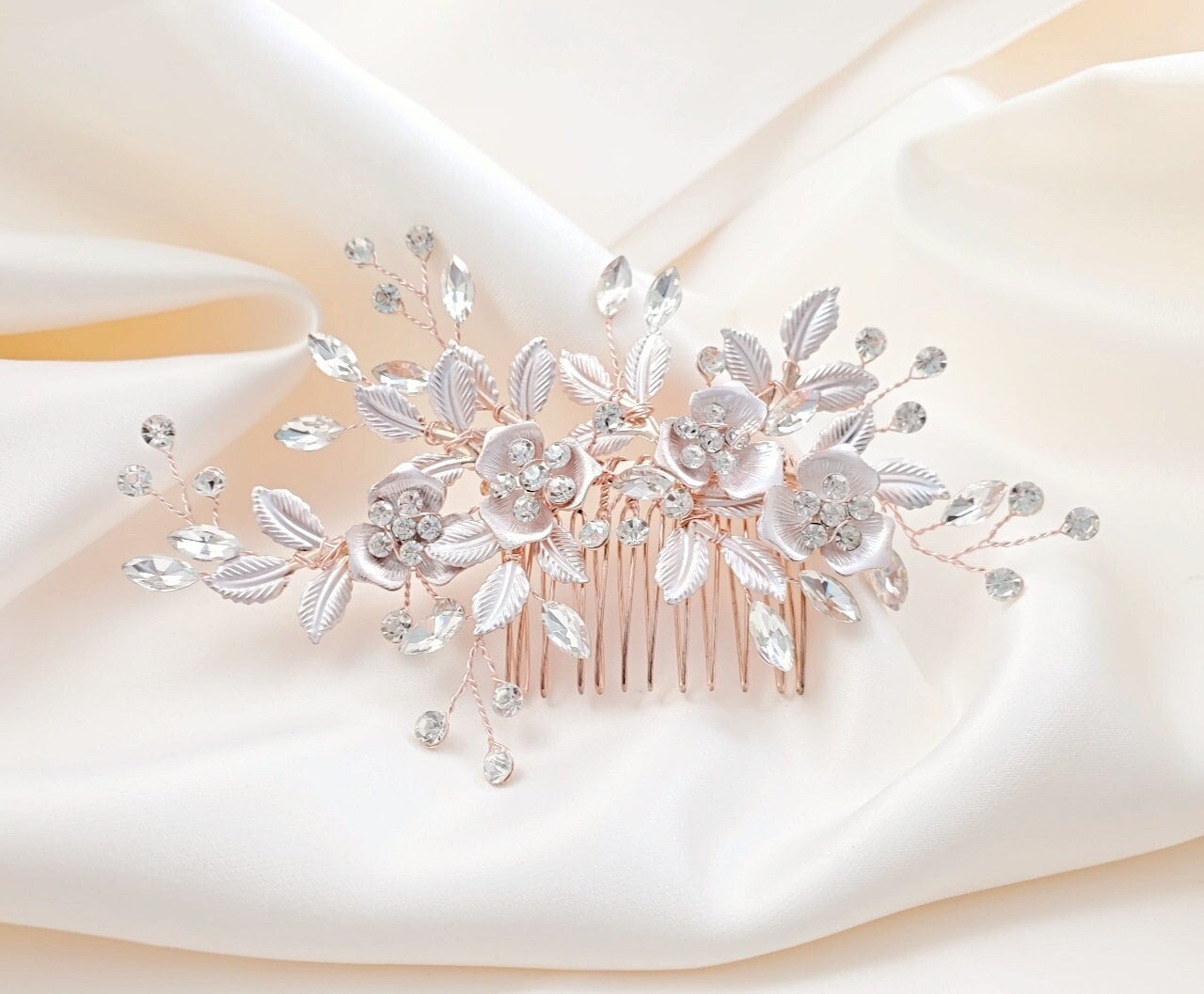 SILVER Crystal Jeweled Haircomb or Rose Gold Rhinestone Hair Comb ...