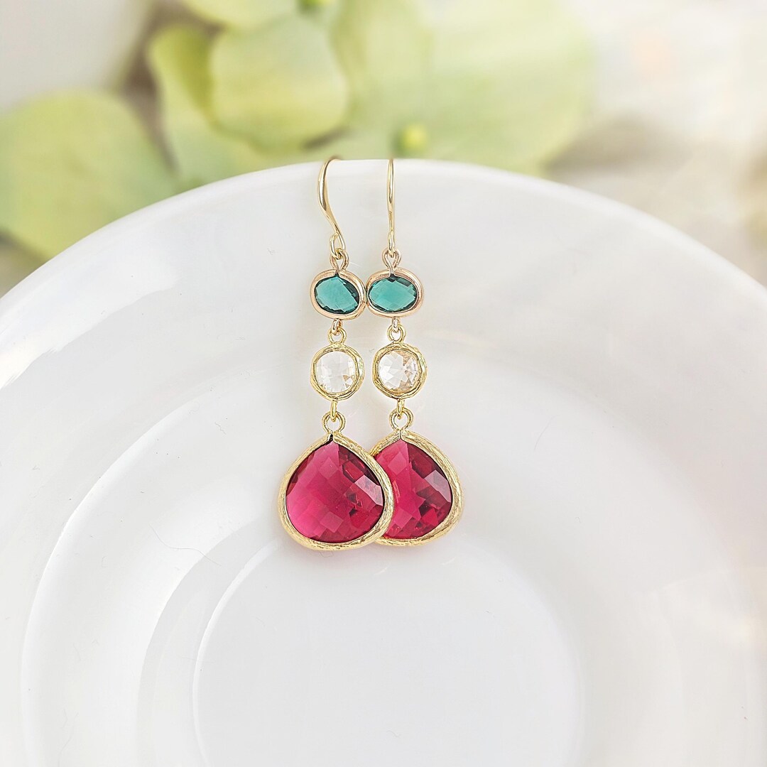 MEXICAN FLAG EARRINGS Gold Christmas Holiday Dangles Spanish Flag ...