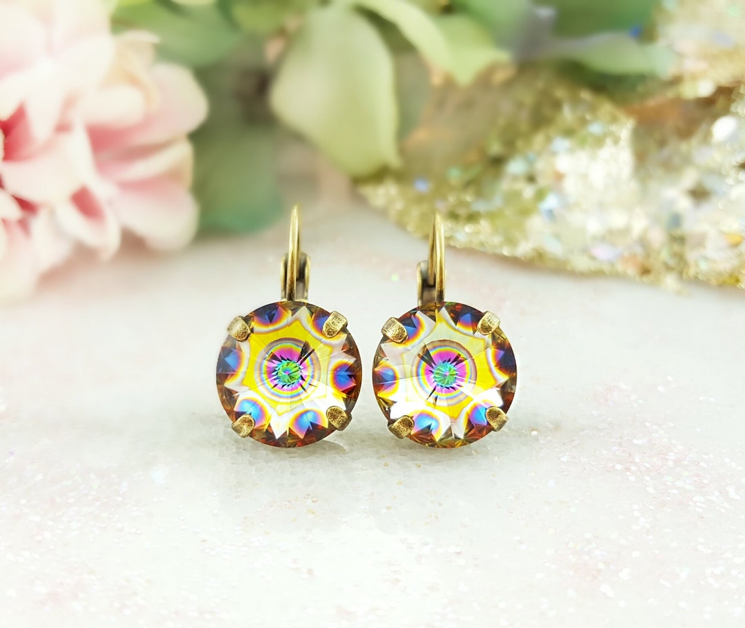 TOPAZ EARRINGS BRONZE Peacock Dangles, Crystal Drops, Dangling Citrine ...