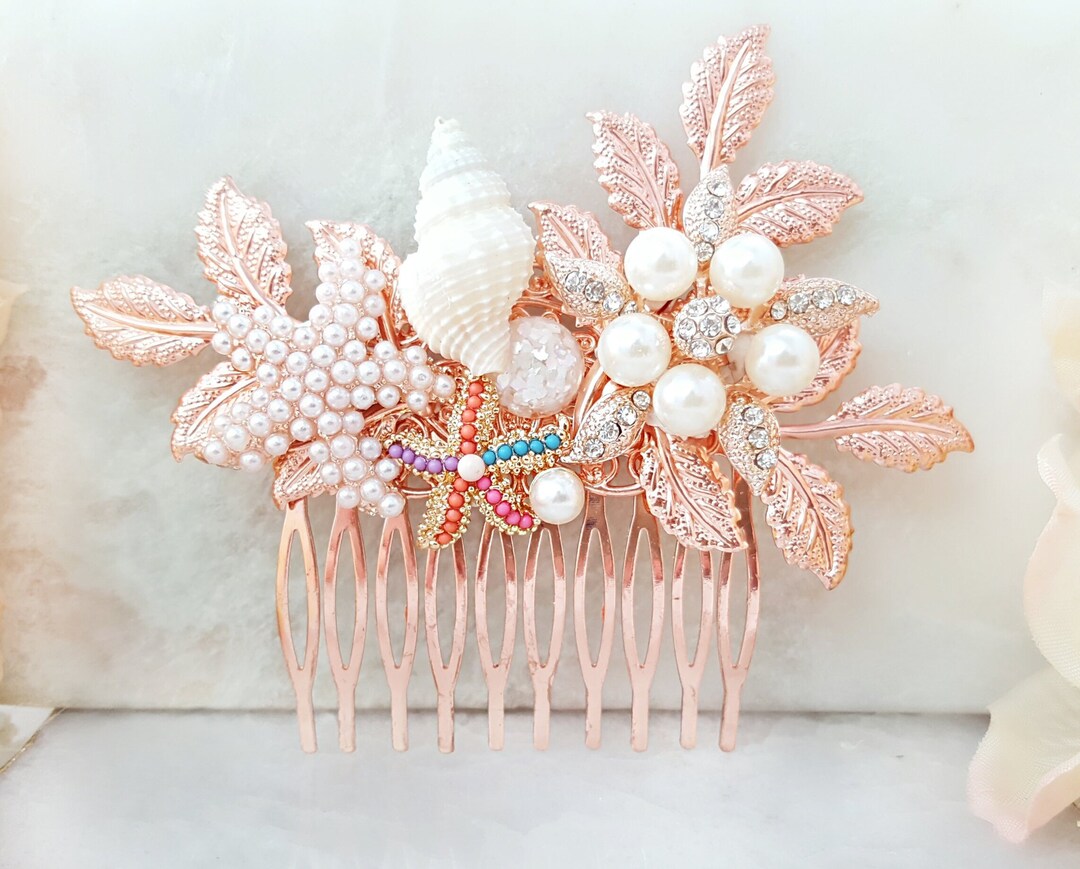 Starfish Hair Comb, Rose Gold Beach Wedding Hair Accessory Gift ...