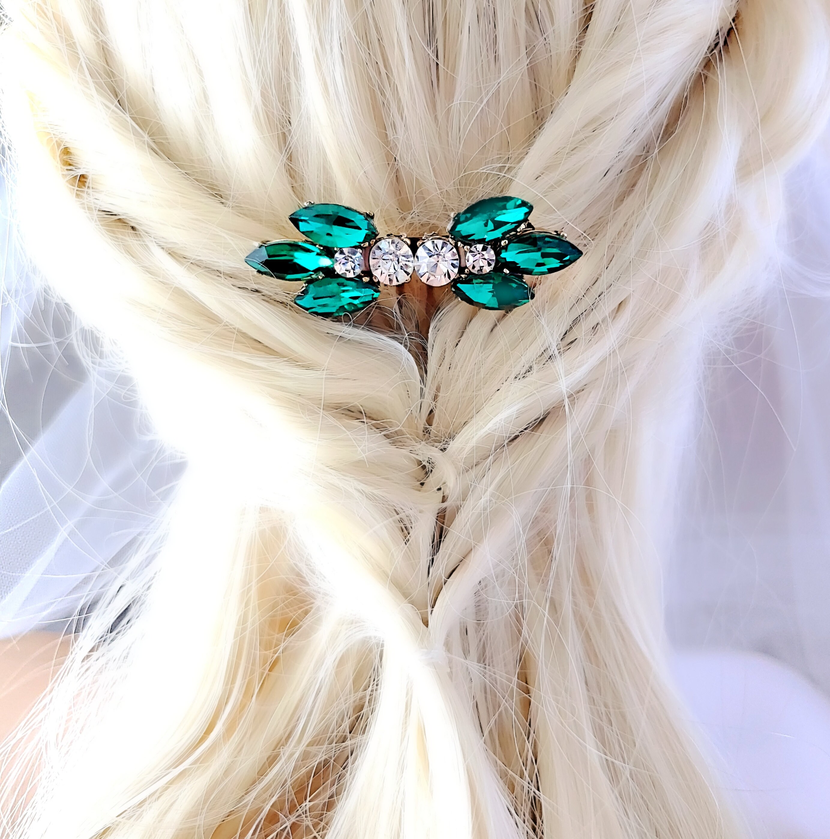 NEW Emerald and Diamond Hair Comb, Vintage Dark Green and Clear Crystal ...