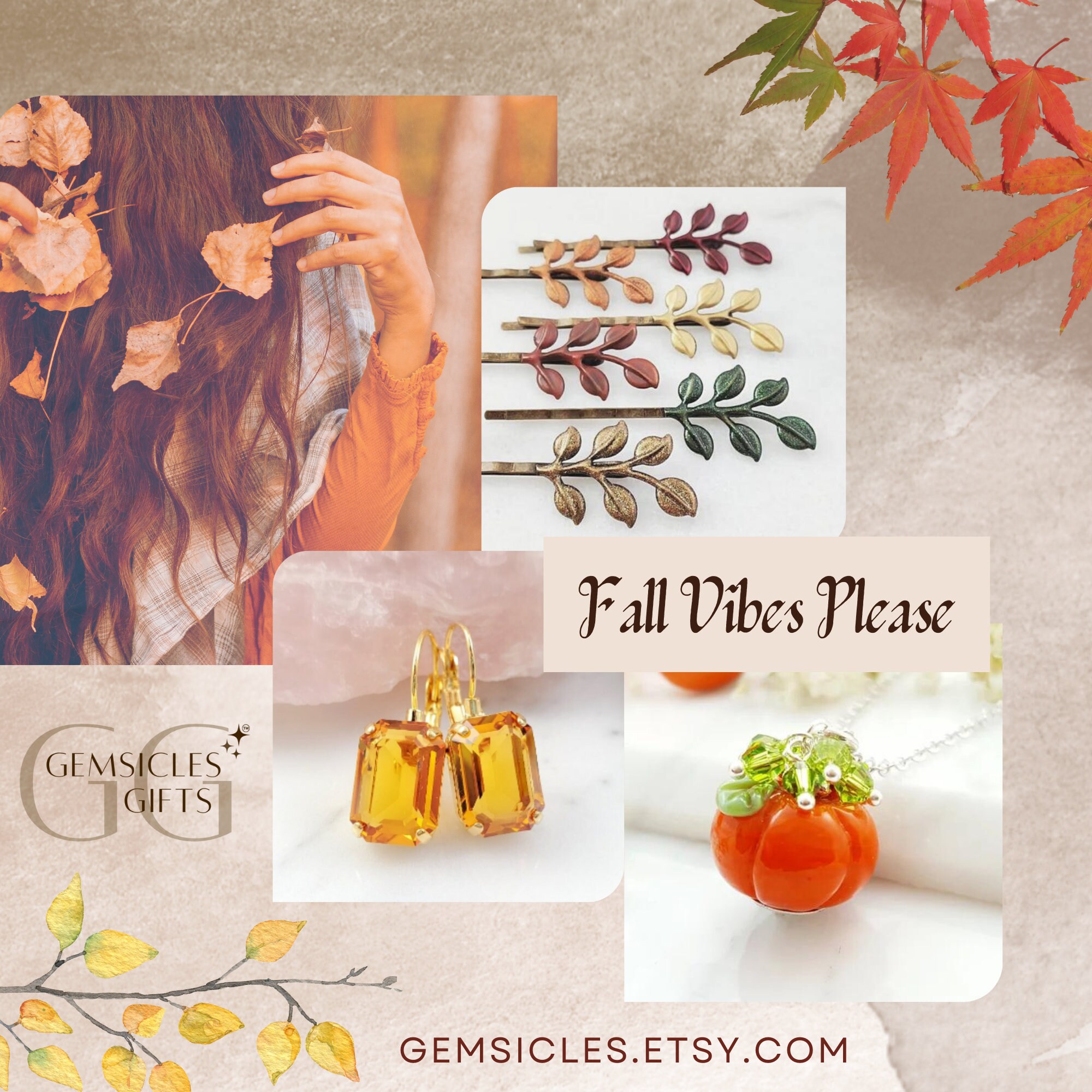 AUTUMN Hair Accessories 7 Decorative Bobby Pins, Trees & Leaves, Sage ...
