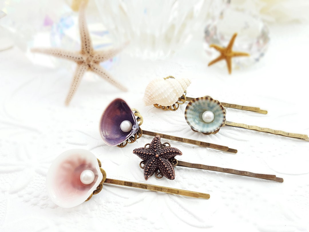 SEASHELL BOBBY PINS Beach Wedding Mermaid Hair Clip Pearl & Shell ...