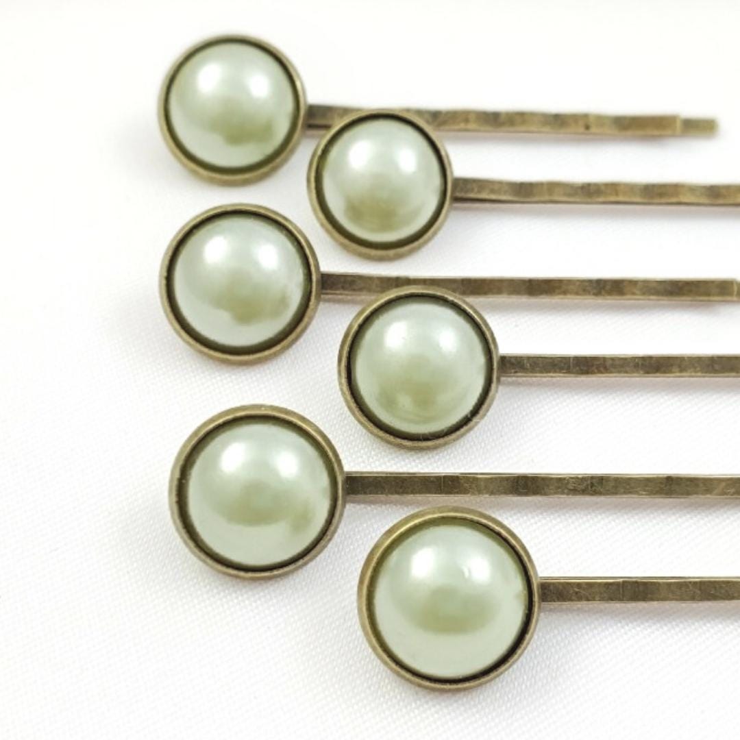 PEARL BOBBY PIN Set of 6 Pick Your Color, Green Chocolate Pearl Bronze ...
