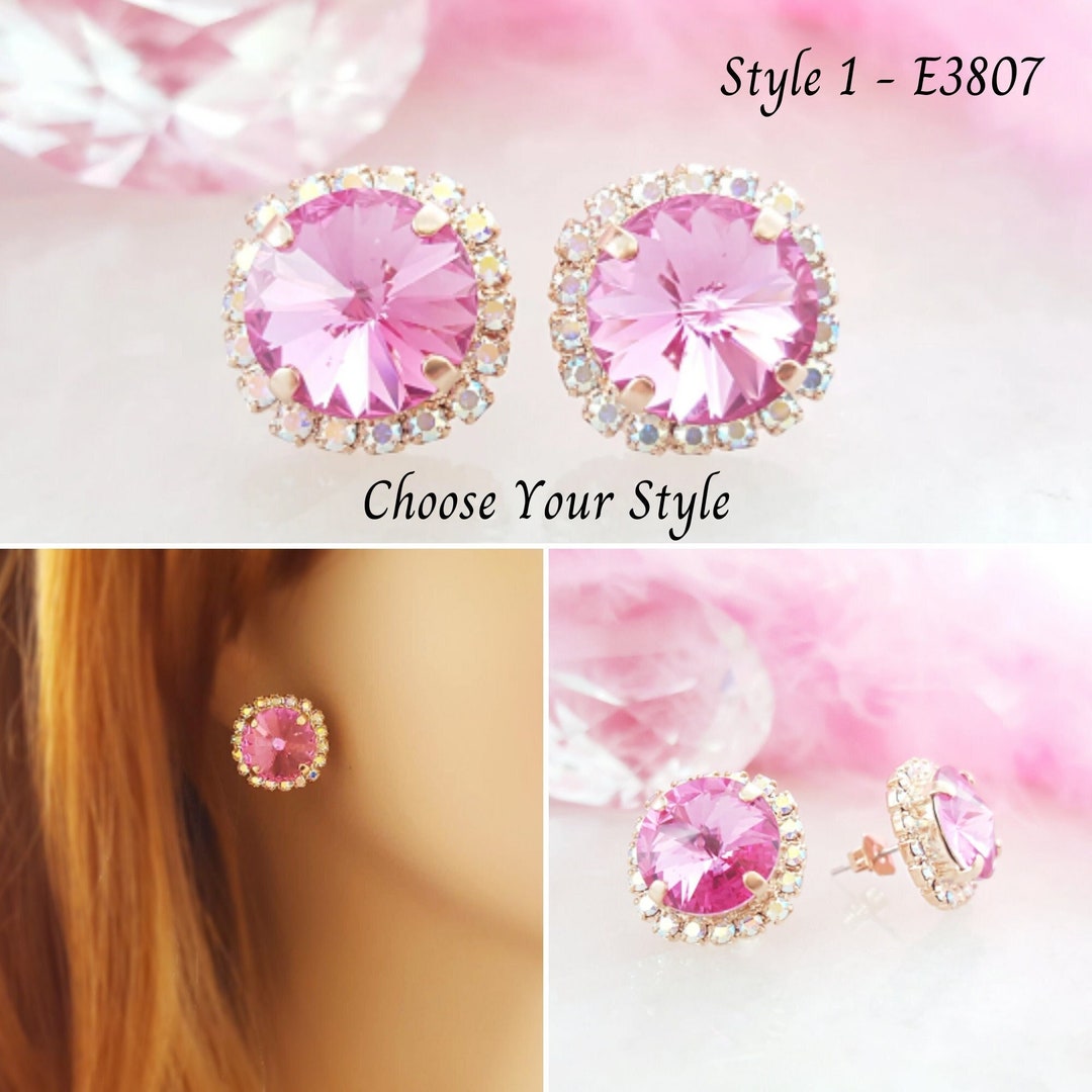 PINK STUD EARRINGS Choose Your Style, Round Iridescent Fuchsia Studs ...