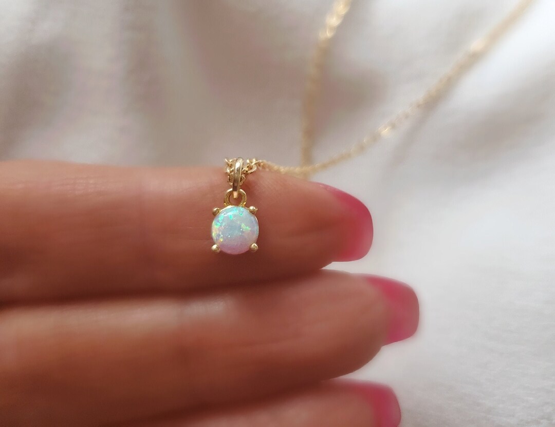 WHITE OPAL NECKLACE Small Snow Opal Pendant October - Etsy