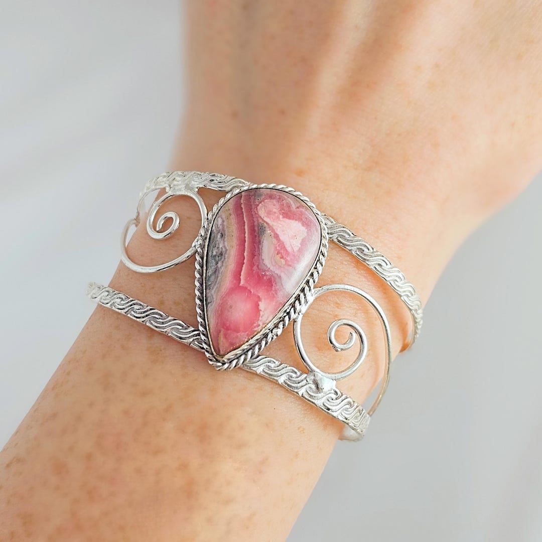 CHOOSE YOUR GEMSTONE Adjustable Silver Cuff Bracelet, Genuine Handmade ...