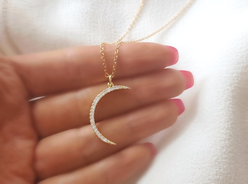 GOLD FILLED MOON Necklace 24K Goldfilled Cubic Zirconia | Etsy