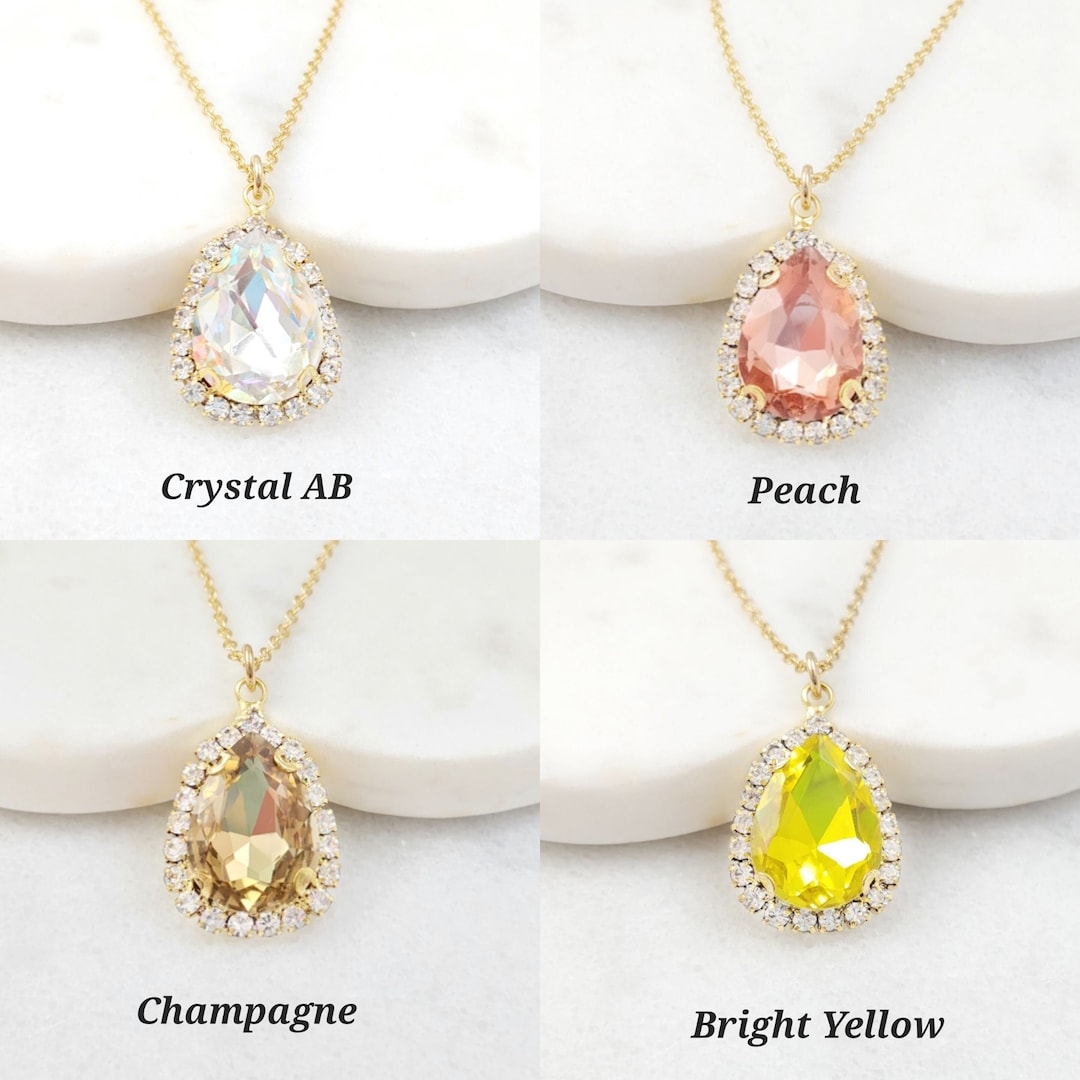 Teardrop Necklace Choose Crystal Colors Gold or Silver - Etsy