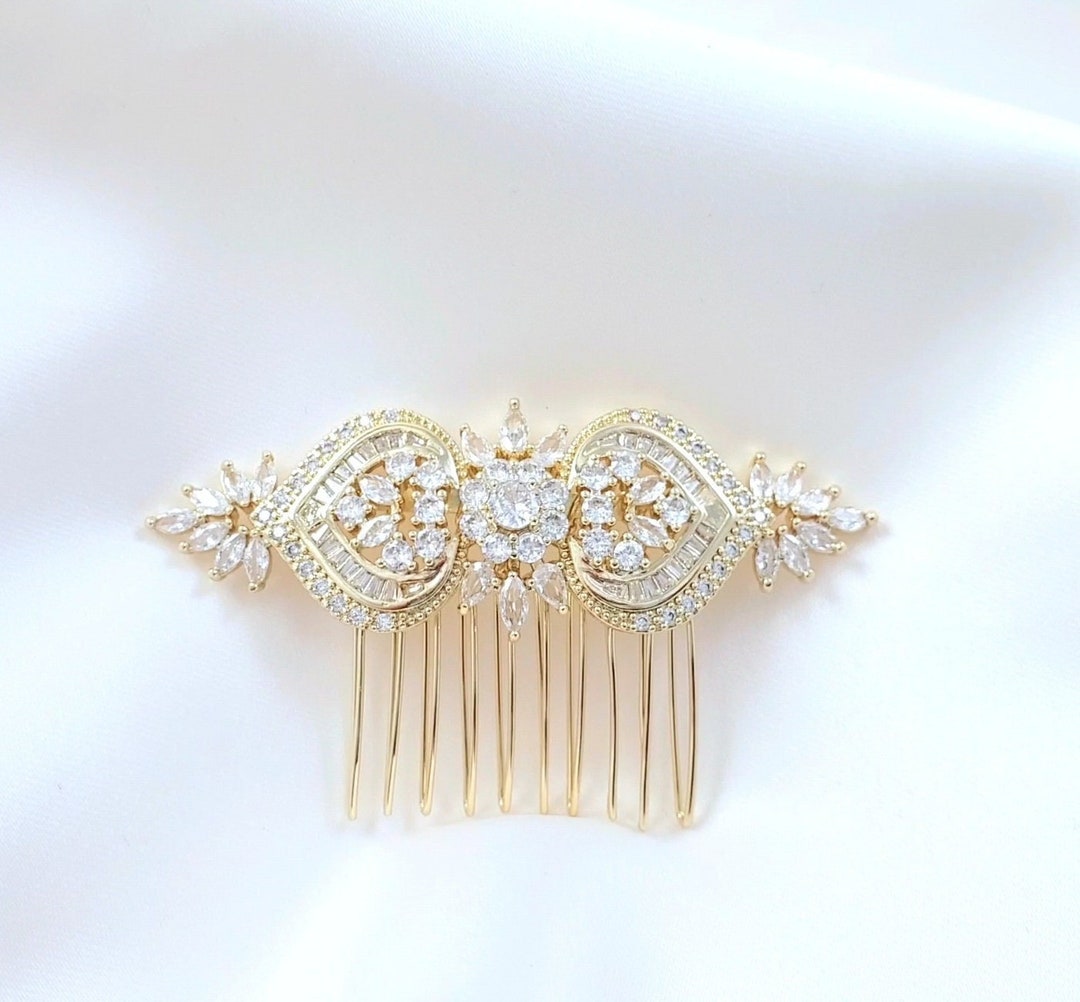 Gold Bridal Hair Piece, Rose Gold or Silver DIAMOND HAIR COMB, Large ...