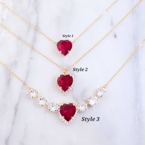 Ruby Heart Necklace BIG GOLD RED Crystal Heart Pendant, July Ruby ...