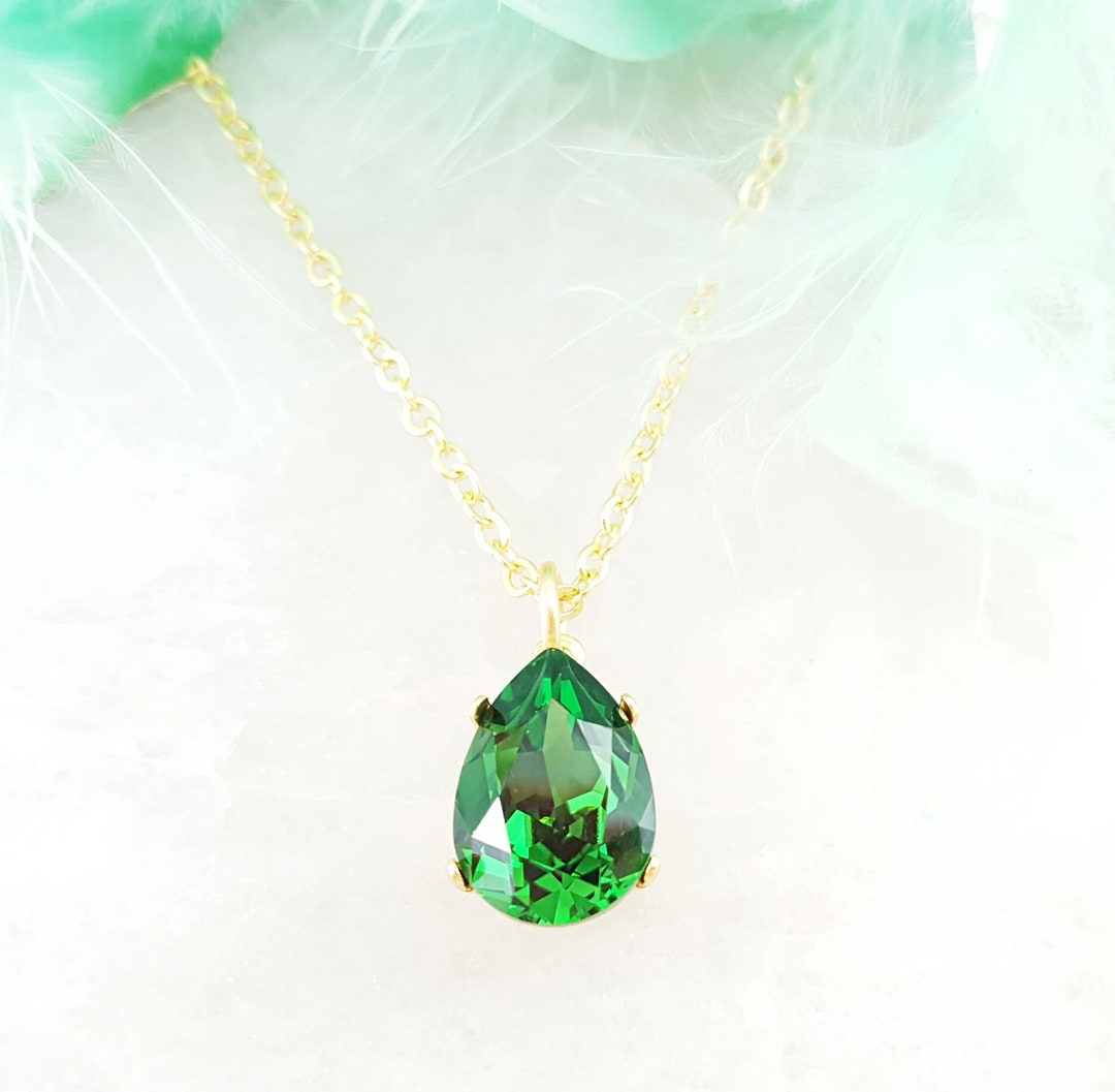 EMERALD TEARDROP NECKLACE Choose Your Color, Gold Chain, Amethyst Tear ...
