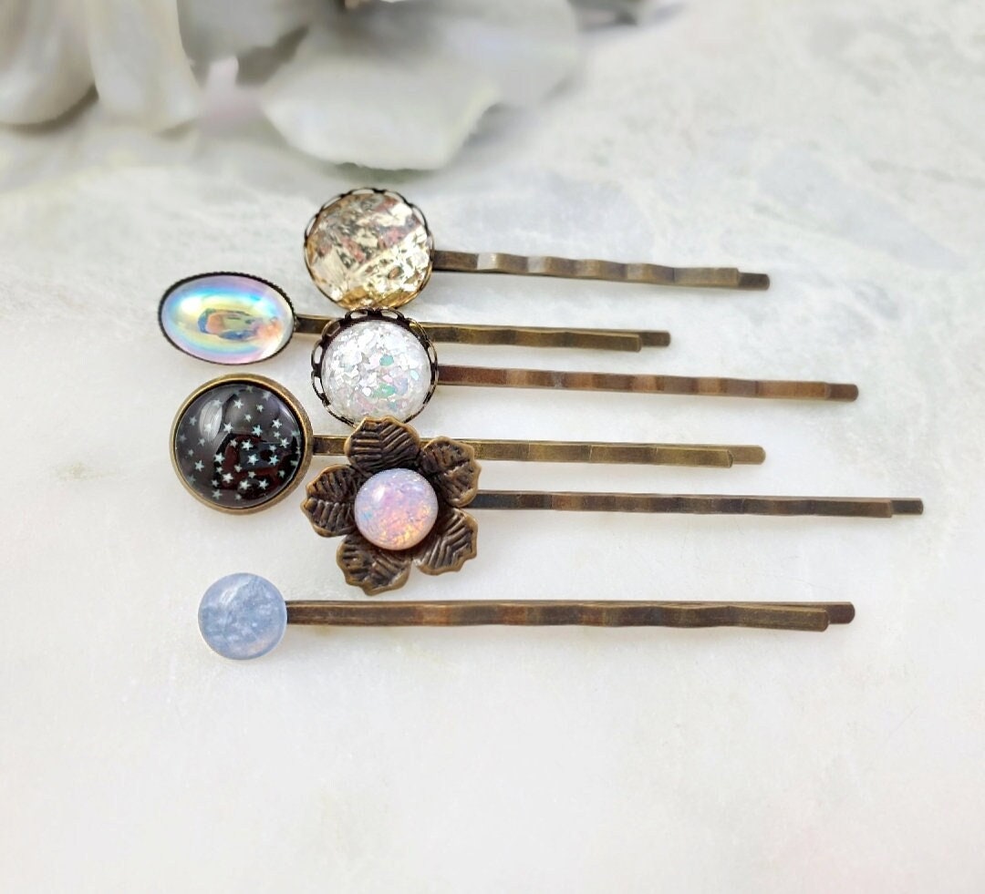VINTAGE PINK FIRE Opal Hairpin Set of 6 Celestial Bobby Pins Galaxy ...