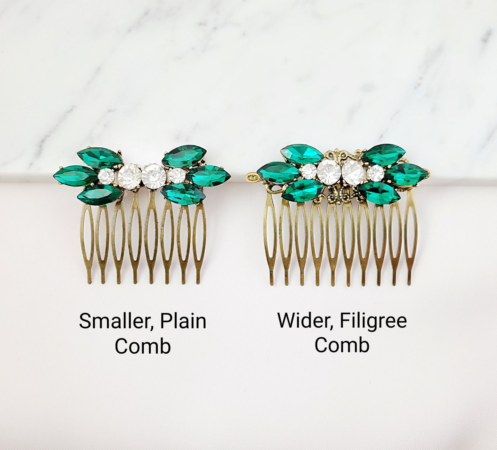 NEW Emerald and Diamond Hair Comb, Vintage Dark Green and Clear Crystal ...