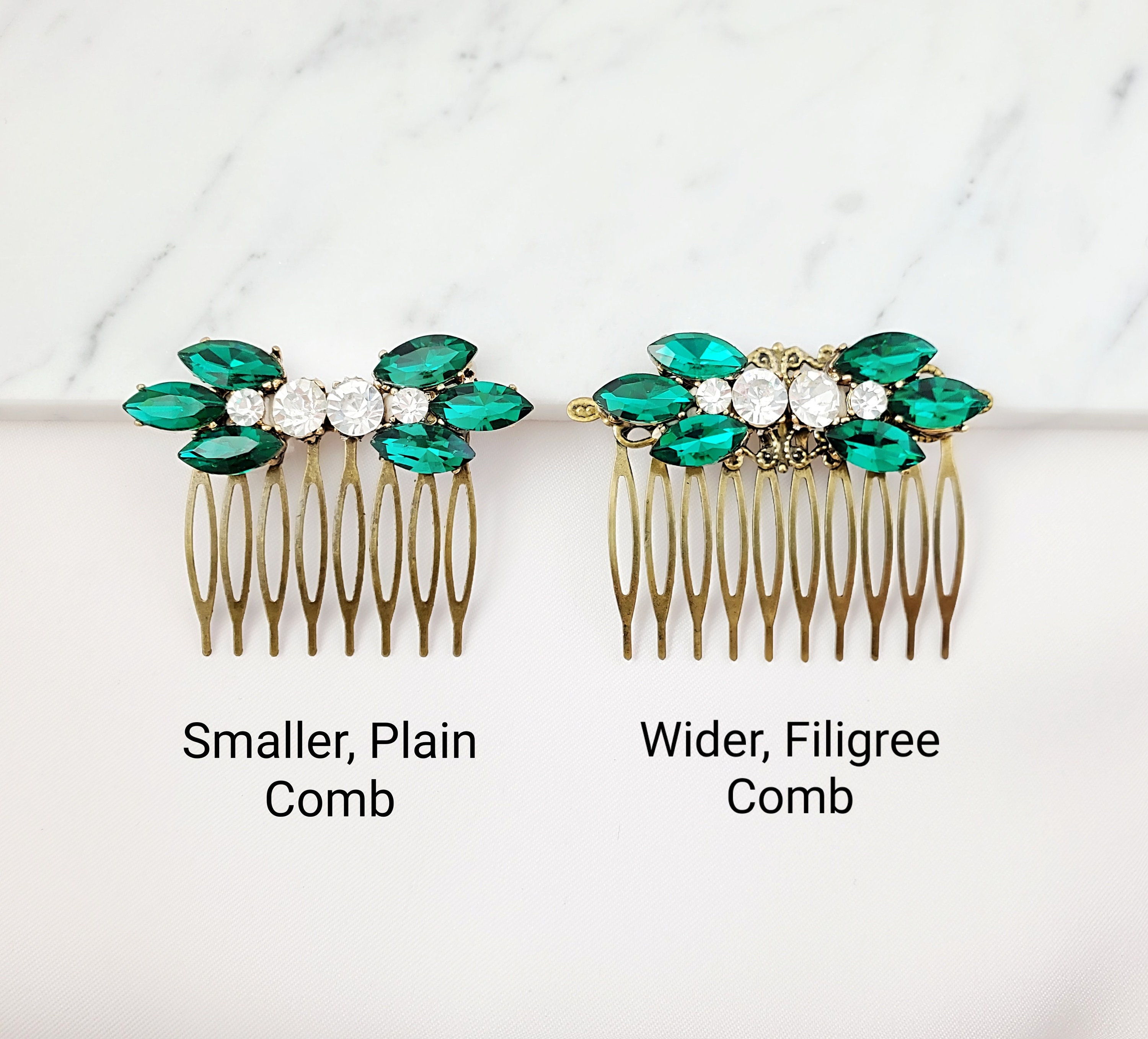NEW Emerald and Diamond Hair Comb, Vintage Dark Green and Clear Crystal ...