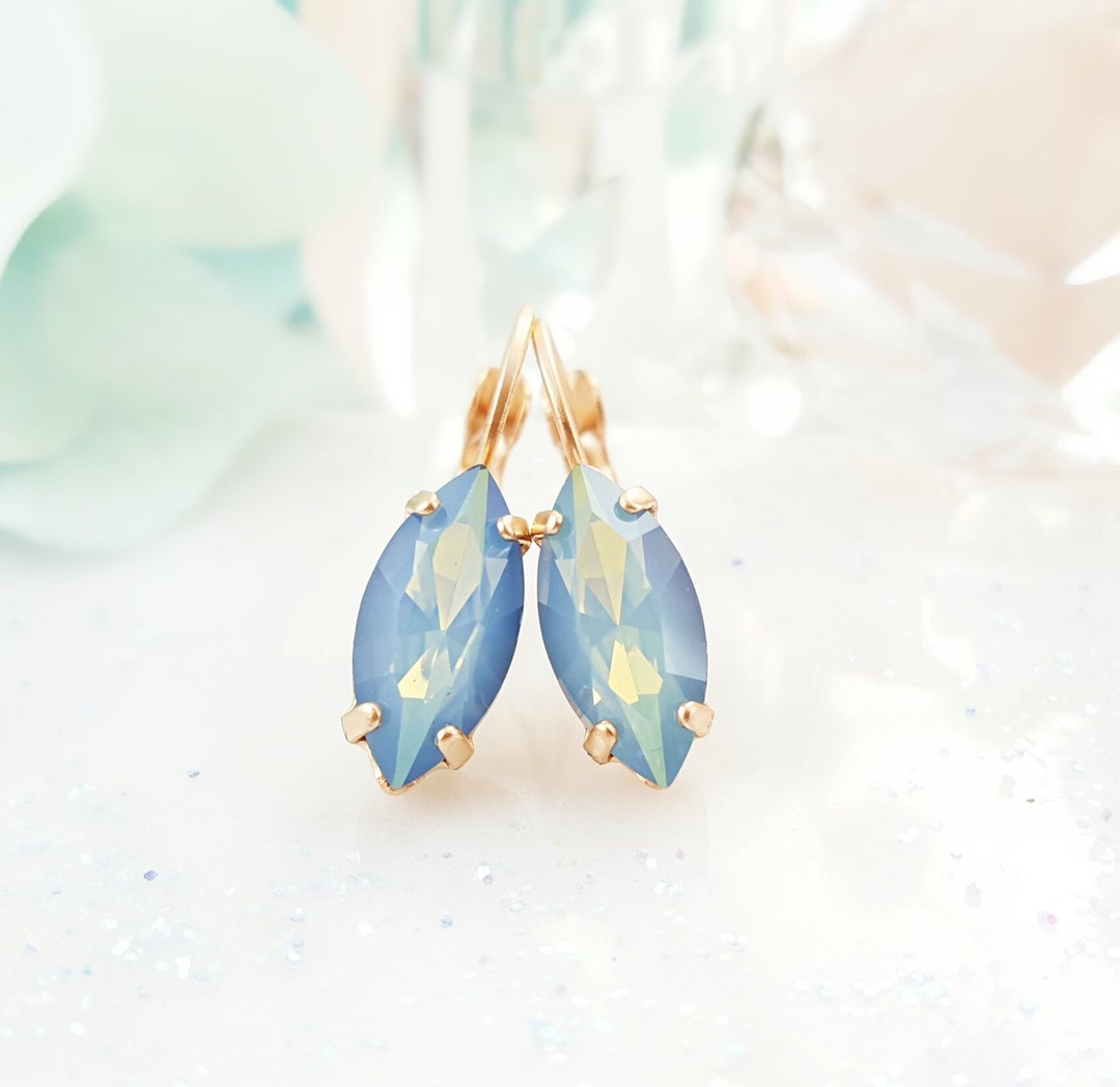 BLUE OPAL EARRINGS Rose Gold Aquamarine Drops, Light Blue Fire Opal ...