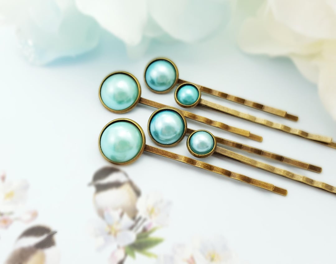 Light Blue Bobby Pins, Set of SIX TURQUOISE HAIRPINS, Decorative Aqua ...