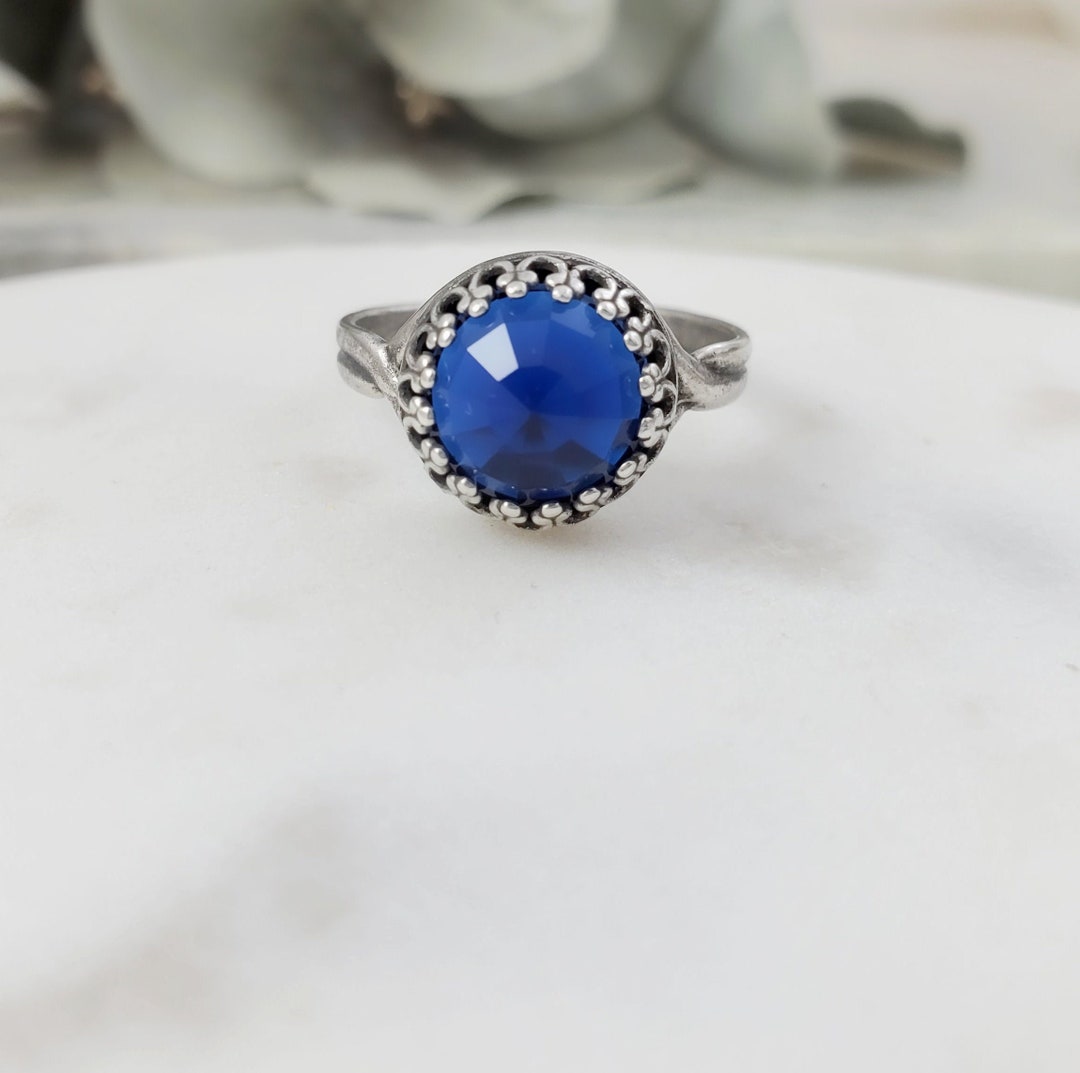SAPPHIRE RING ADJUSTABLE Dark Silver Bright Blue Ring, Choose Your ...