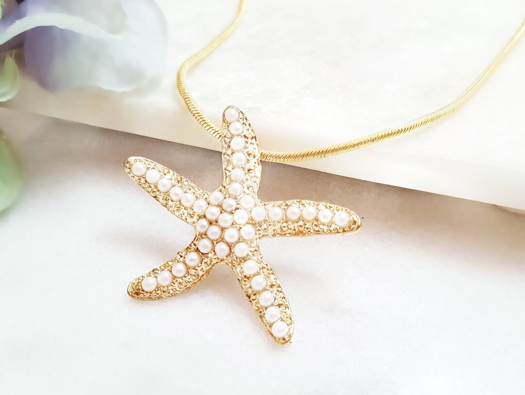 GOLD STARFISH NECKLACE, Large Starfish Beach Bridal Party Jewelry Gifts ...