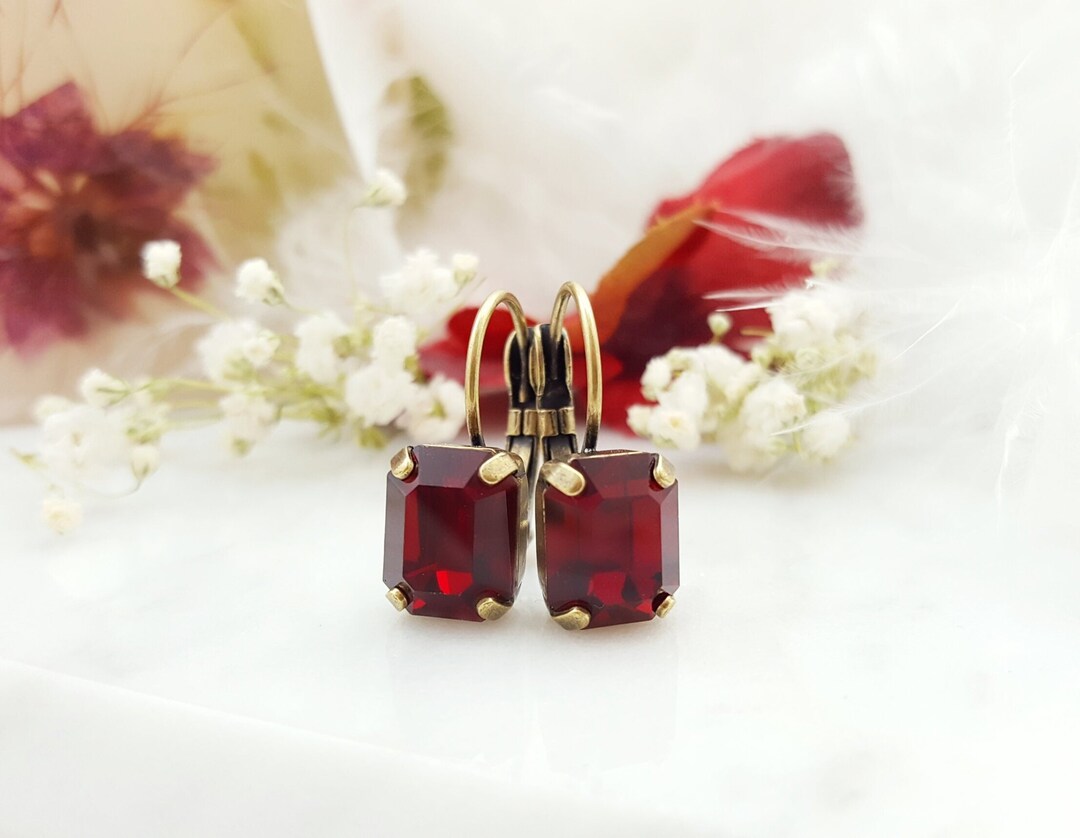 Ruby Earrings RED BAGUETTE CRYSTALS, January Garnet Drops, July ...