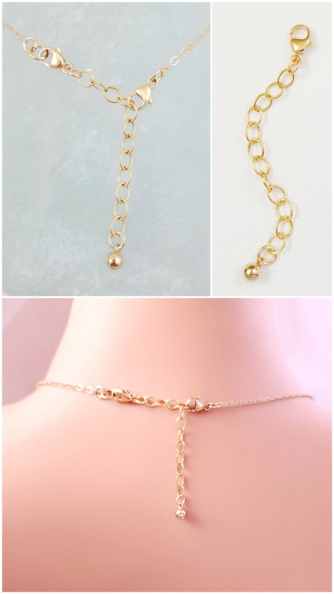 GOLD FILLED NECKLACE Extender Add-on Item 1-inch 2-inches or 3-inches ...