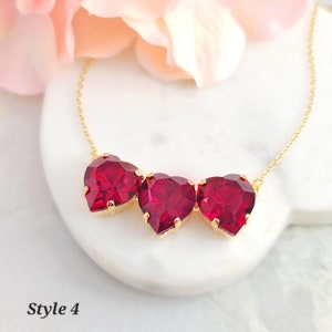 Ruby Heart Necklace BIG GOLD RED Crystal Heart Pendant, July Ruby ...