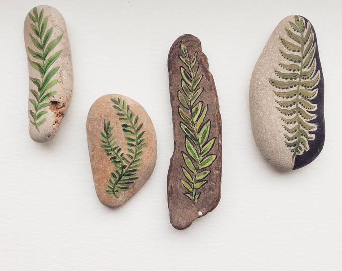 Decortive Hand Painted Sticks and Stones /// Botanical Art /// - Etsy