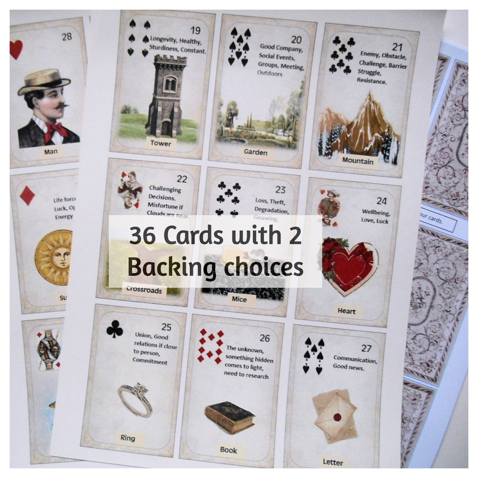 Classic Lenormand Card Deck, 36 Card Deck, Printable Cards, Original ...