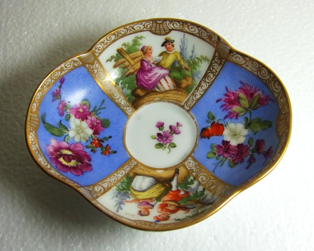 Antique Meissen Porcelain Crossed Swords Mark Quatrefoil Saucer - Etsy
