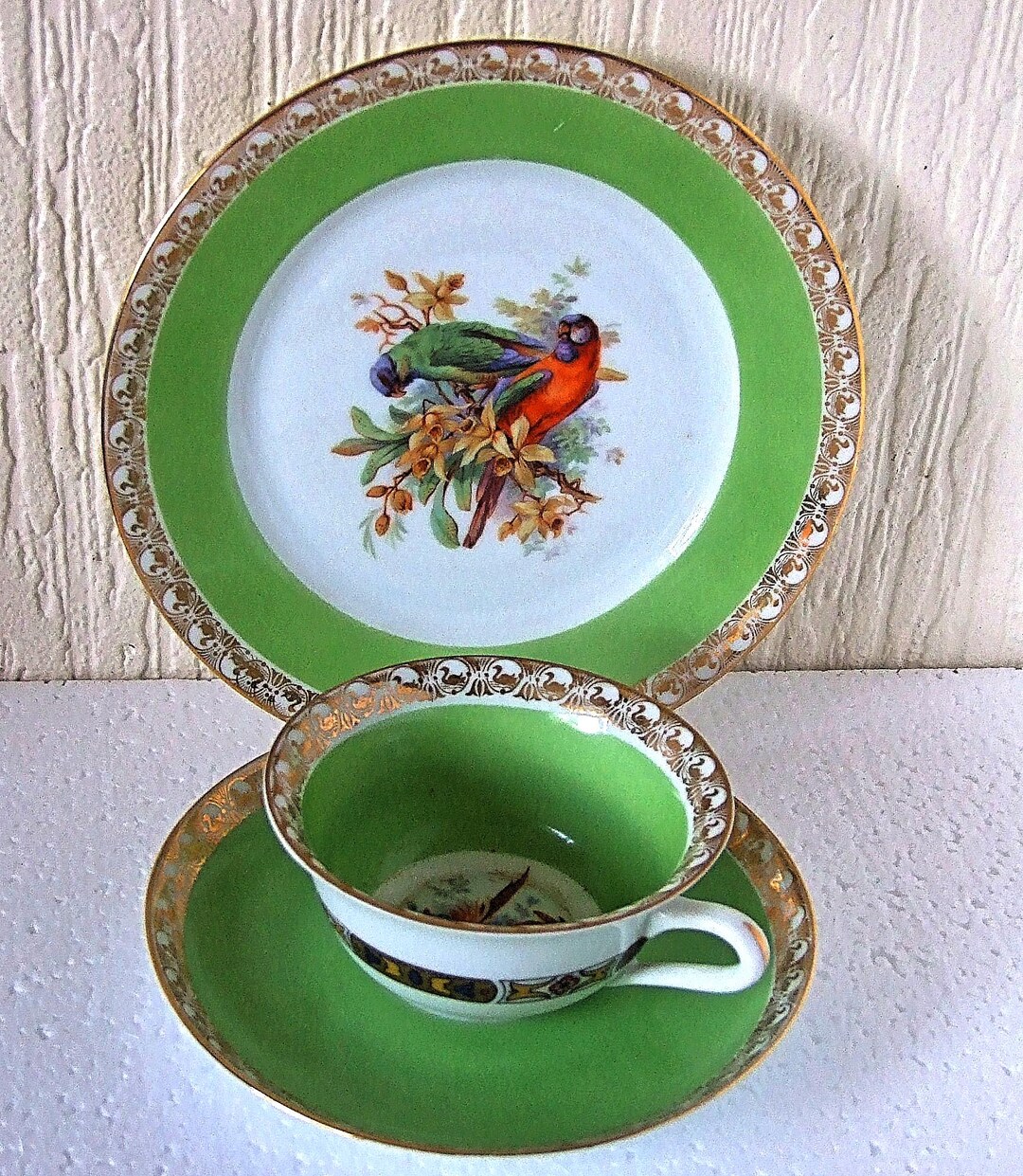 Royal Epiag Exotic Birds Czechoslovakia Green and Gold Cup Saucer ...